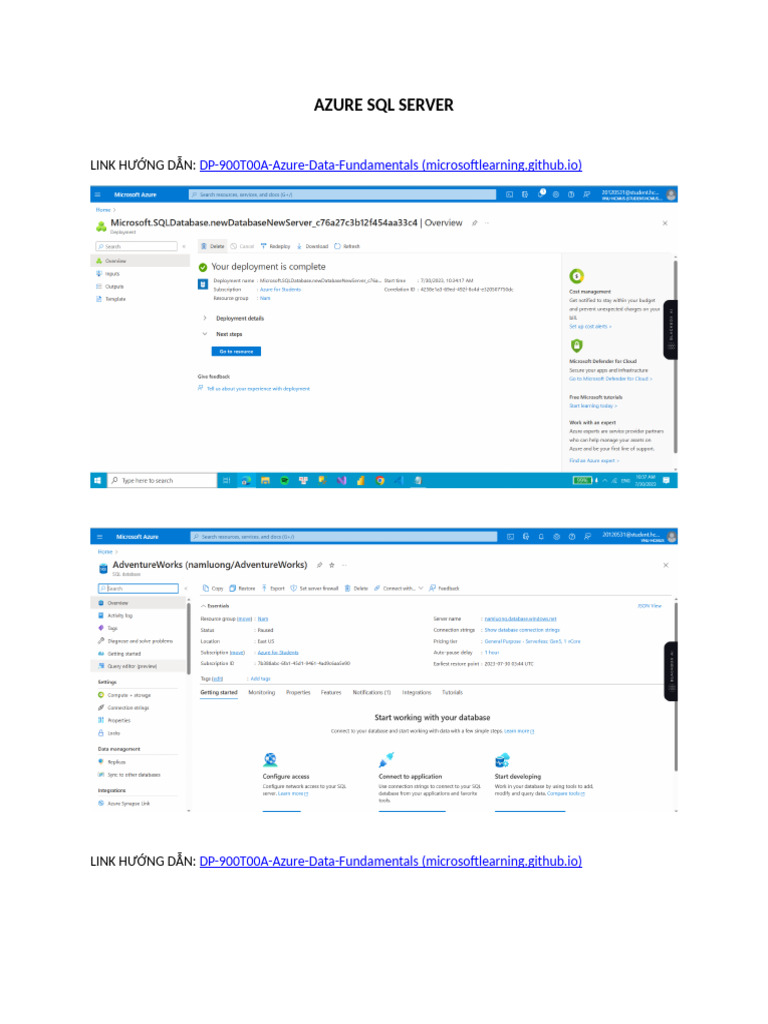 Azure SQL Server Setting | PDF