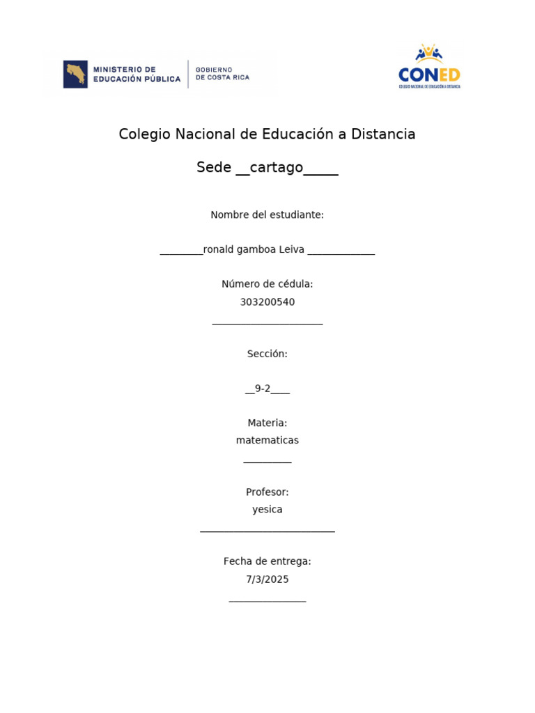 Tarea 1 Ronald Gamboa Leiva | PDF | Decimal | Raíz cuadrada