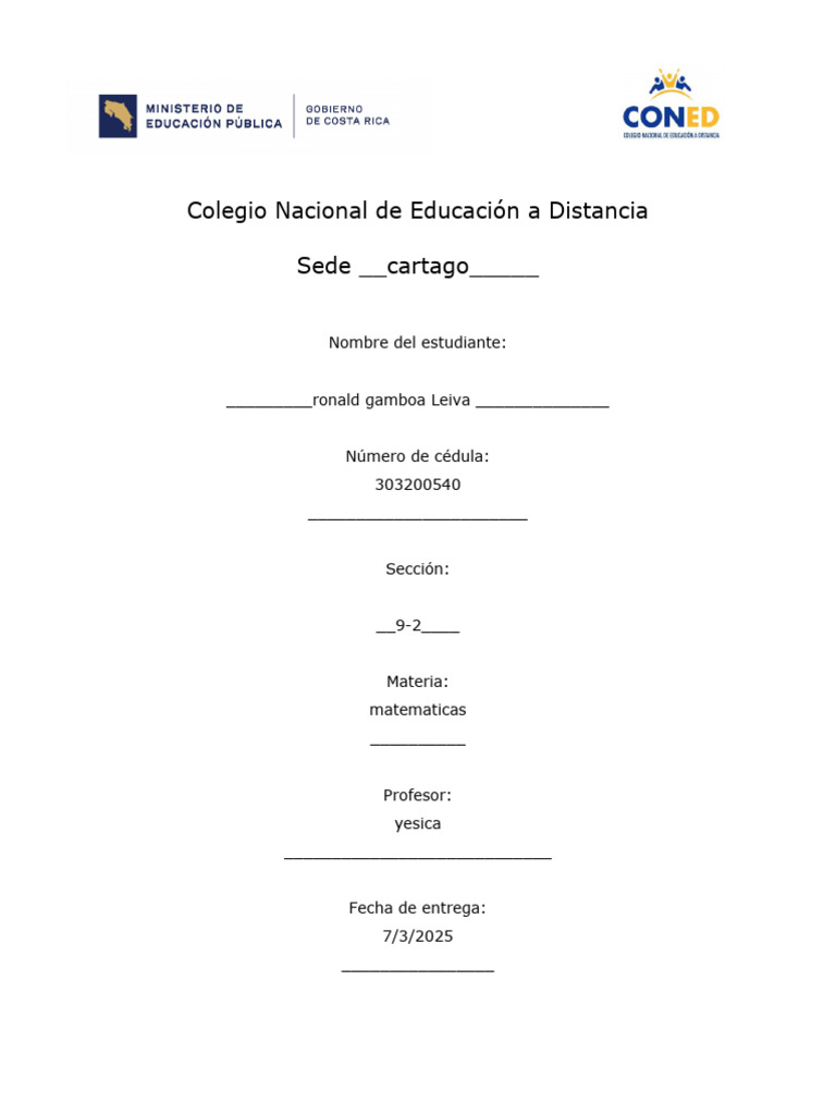 Tarea 1 Ronald Gamboa Leiva | PDF | Decimal | Conceptos matemáticos