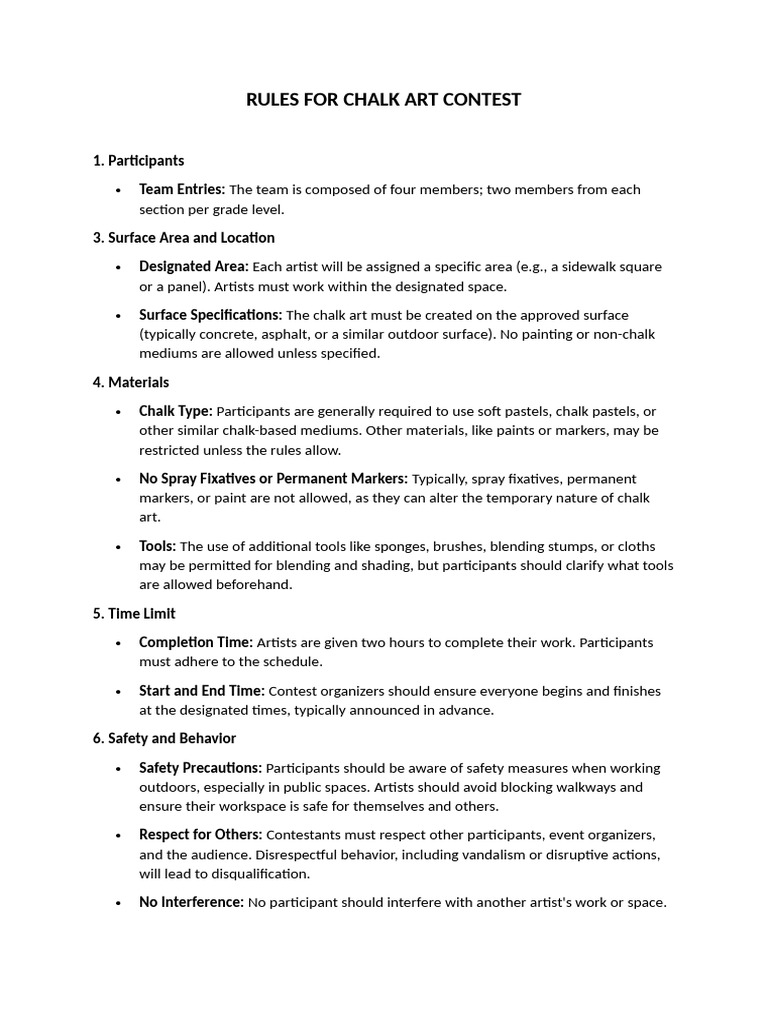 Chalk Art Contest Rules and Guidelines | PDF