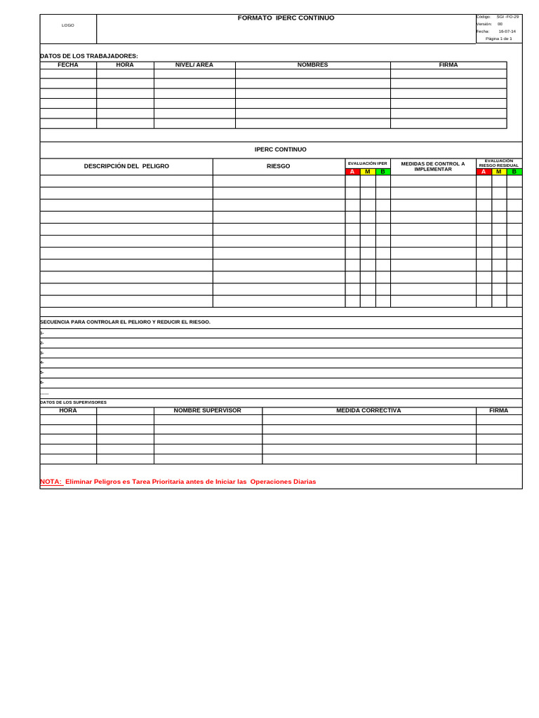 SGI-FO-29 Formato IPERC continuo V.00 (2) (1) | PDF
