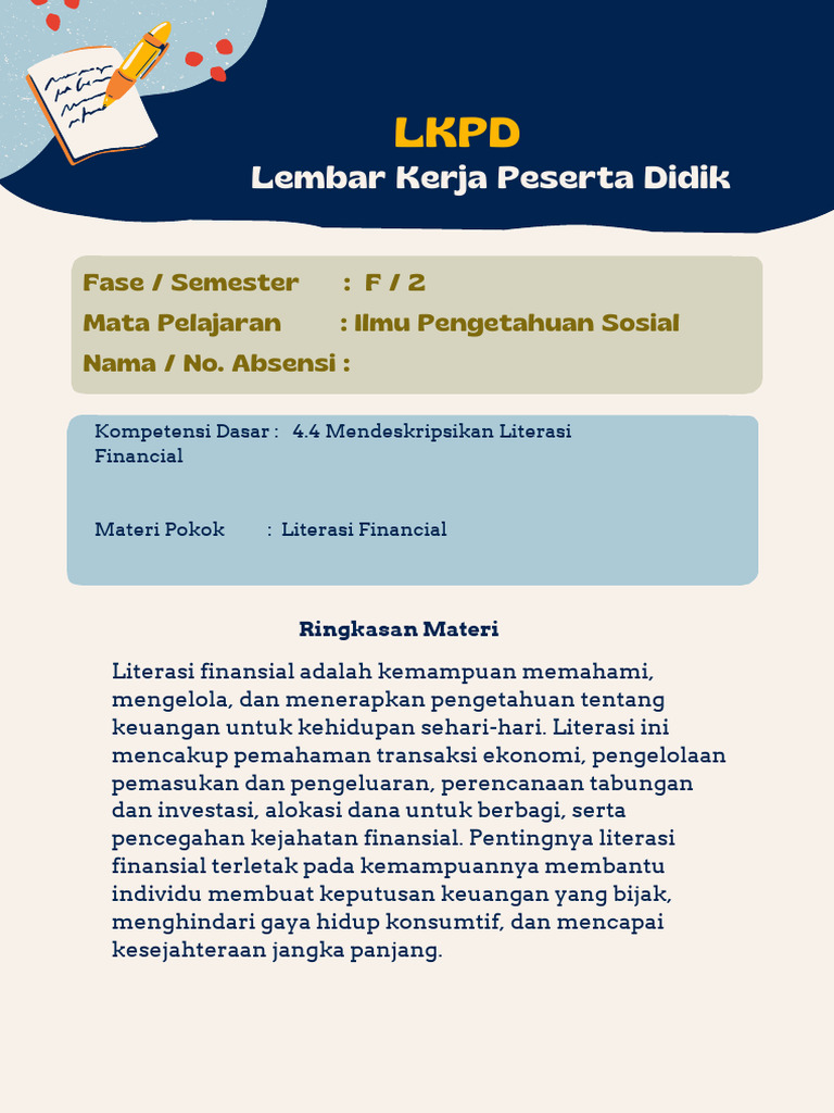 LKPD Literasi Finansial Kelas 9 | PDF