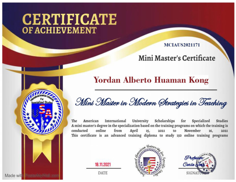 Certificado - Mini Master in Modern Stategies in Teaching | PDF