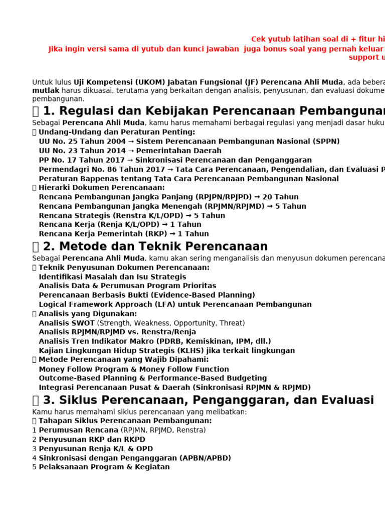 Luus Ukom Jabatan Fungsional Perencana Ahli Muda, LATIHAN SOAL | PDF