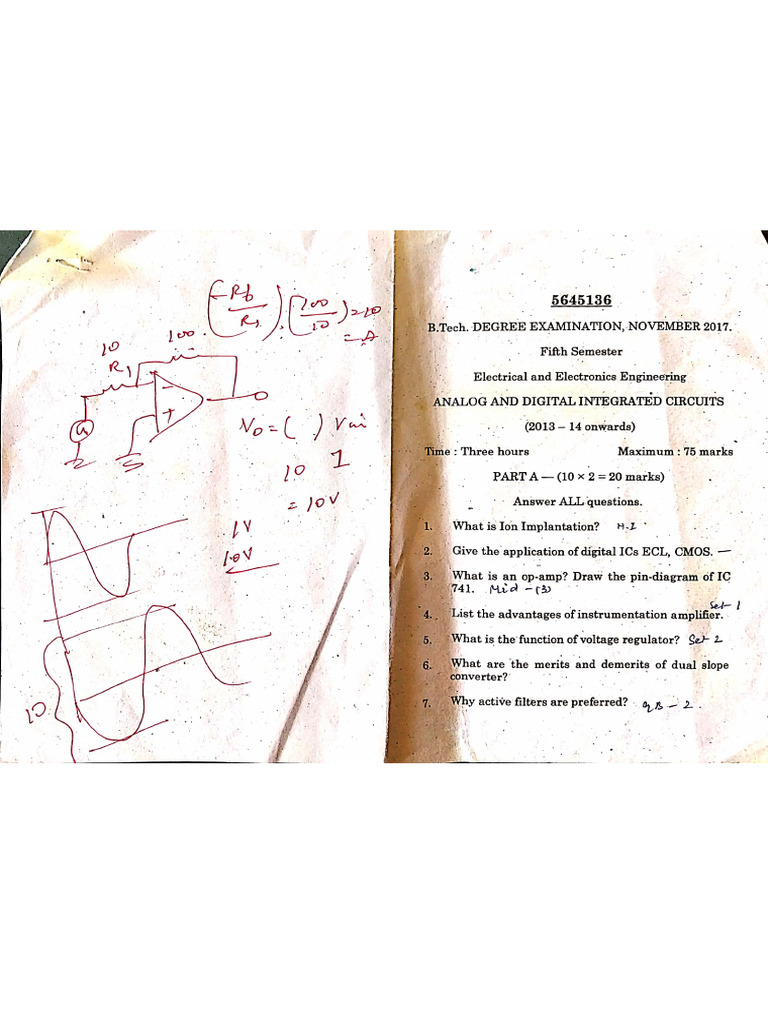 ADIC Analog Digital Integrated Circuits Question Paper | PDF