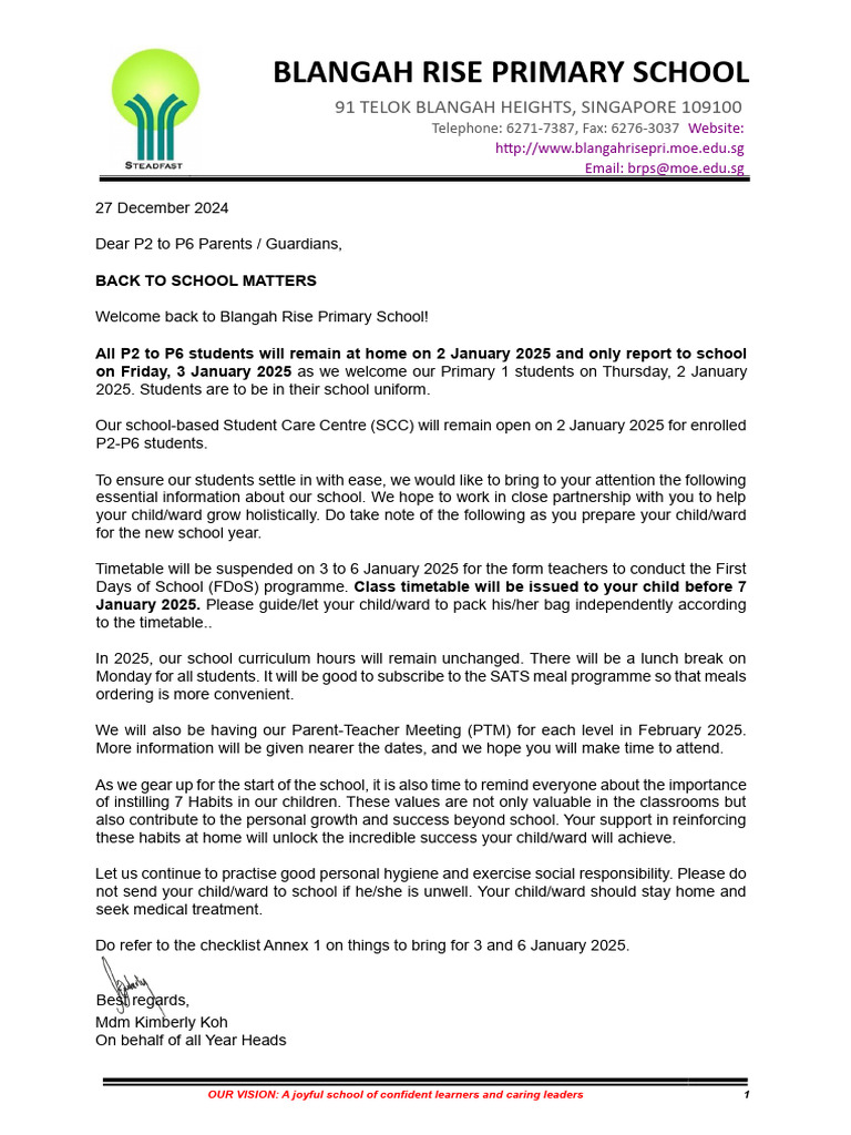 2025 - Letter To Parents - P2-P6 FWoS | PDF | Learning
