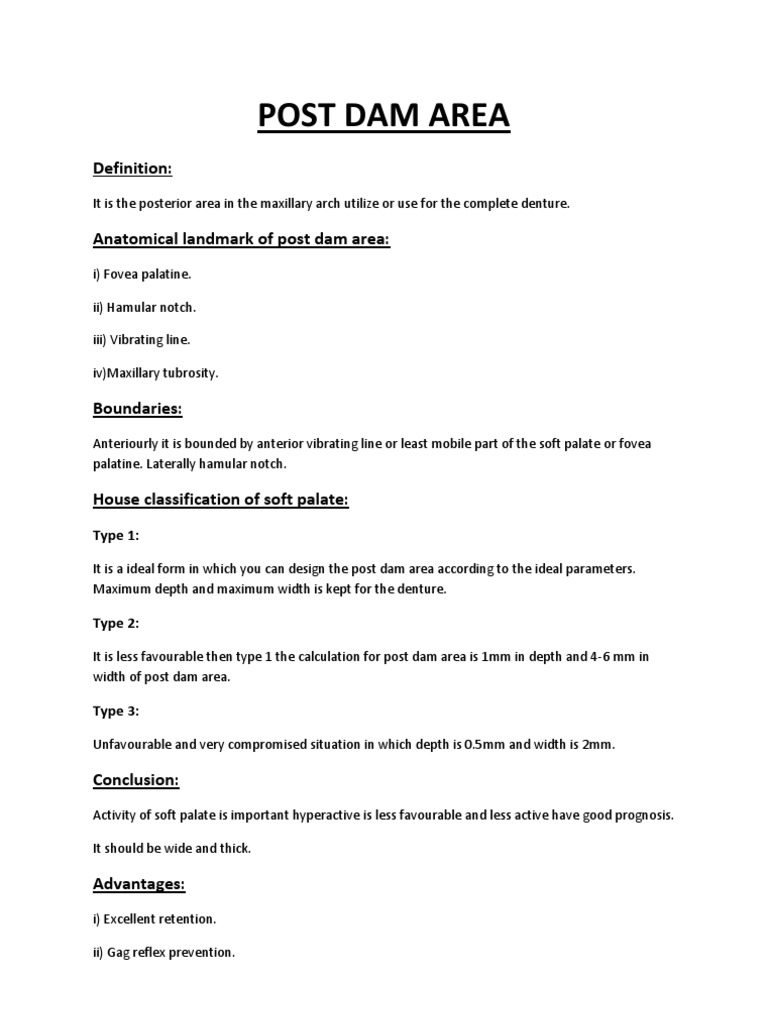 Post Dam Area in Complete Dentures | PDF