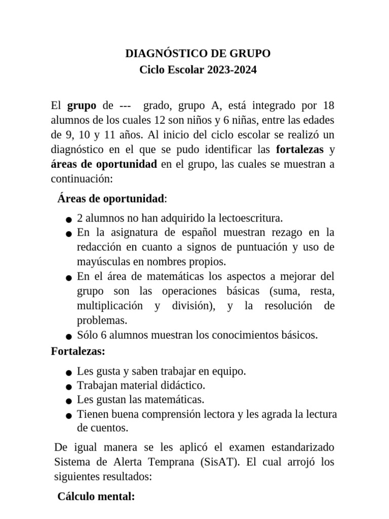 Ejemplo Diagnostico de Grupo | PDF | Aprendizaje | Cognición