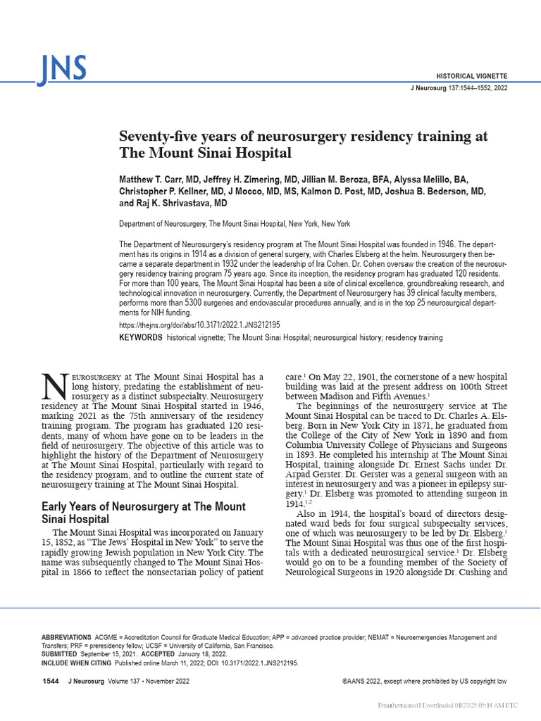 J Neurosurg Article p1544 | PDF | Neurosurgery | Residency (Medicine)