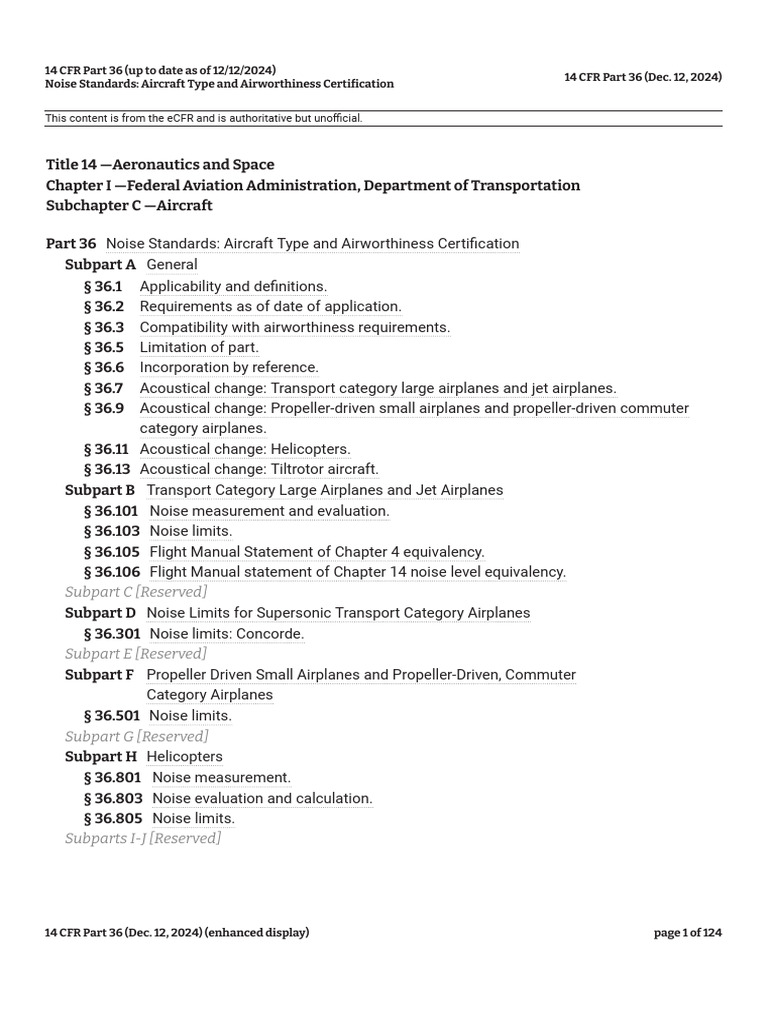 AcroBrwEx - 14 CFR Part 36 (Up To Date As of 12-12-2024) - ADWB41F | PDF
