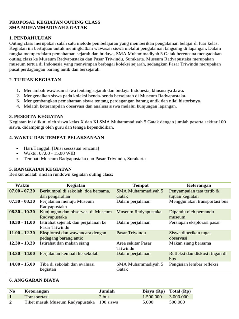 Proposal Kegiatan Outing Class | PDF