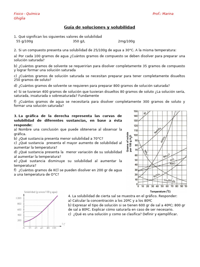 Guía de Solubilidad y Soluciones en Química | PDF | Solubilidad ...