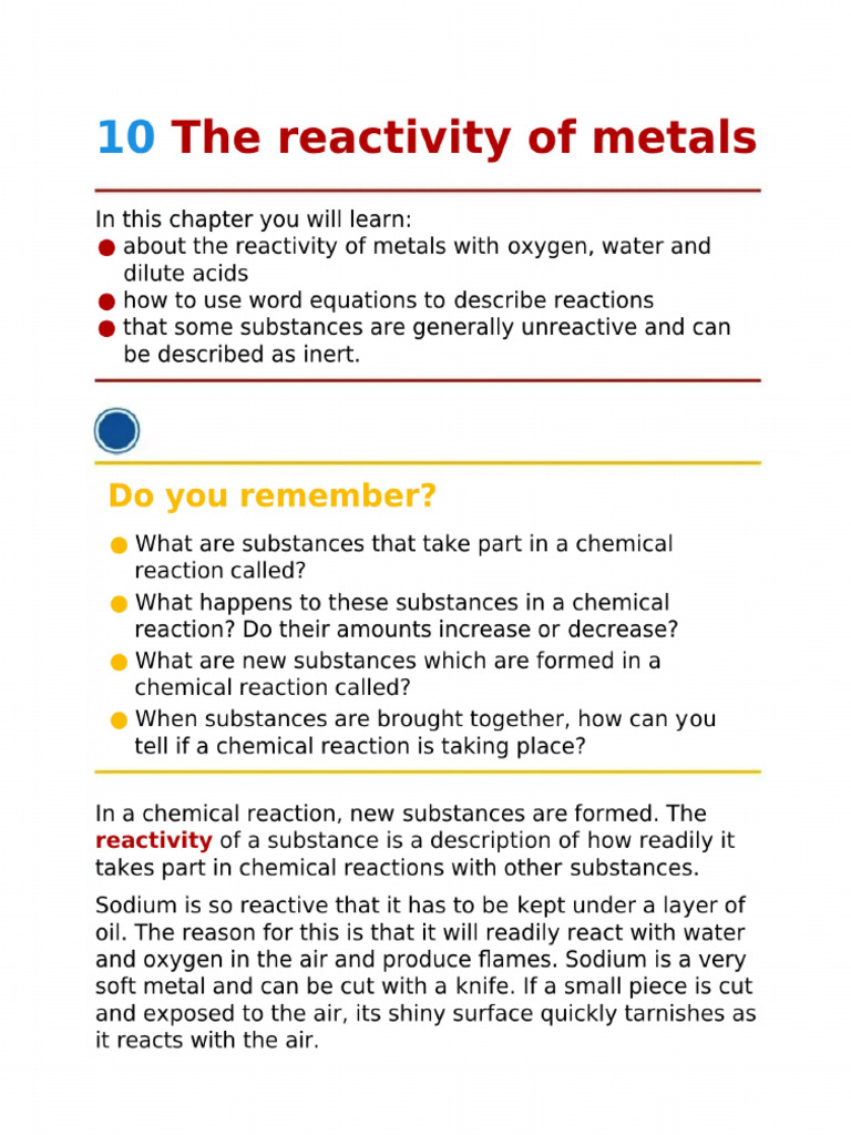 Reactivity of Metals | PDF
