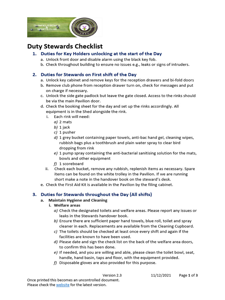 Duty Stewards Checklist v2-3 | PDF