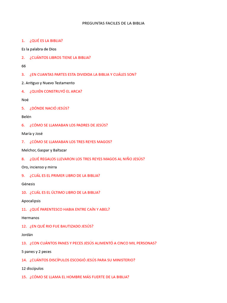 Preguntas Faciles de La Biblia | PDF