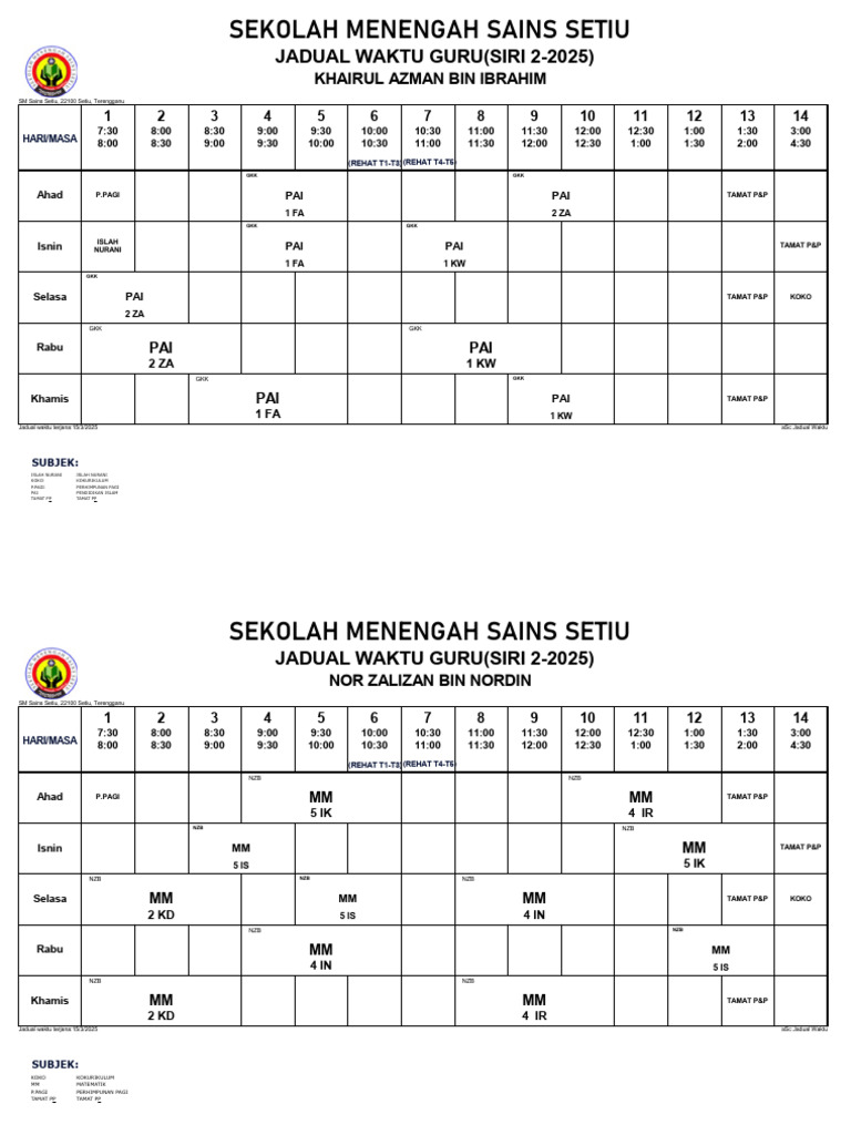 JADUAL GURU TERKINI SIRI 2 | PDF