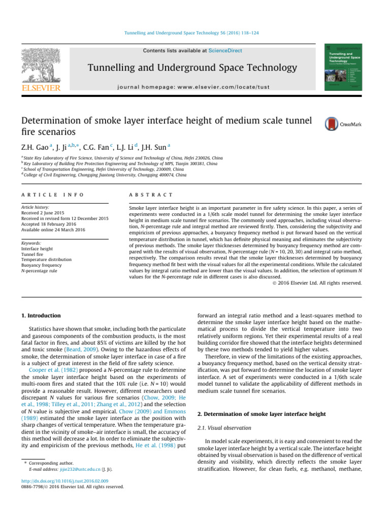 Determination of Smoke Layer Interface Height of Medium Scale Tunnel ...