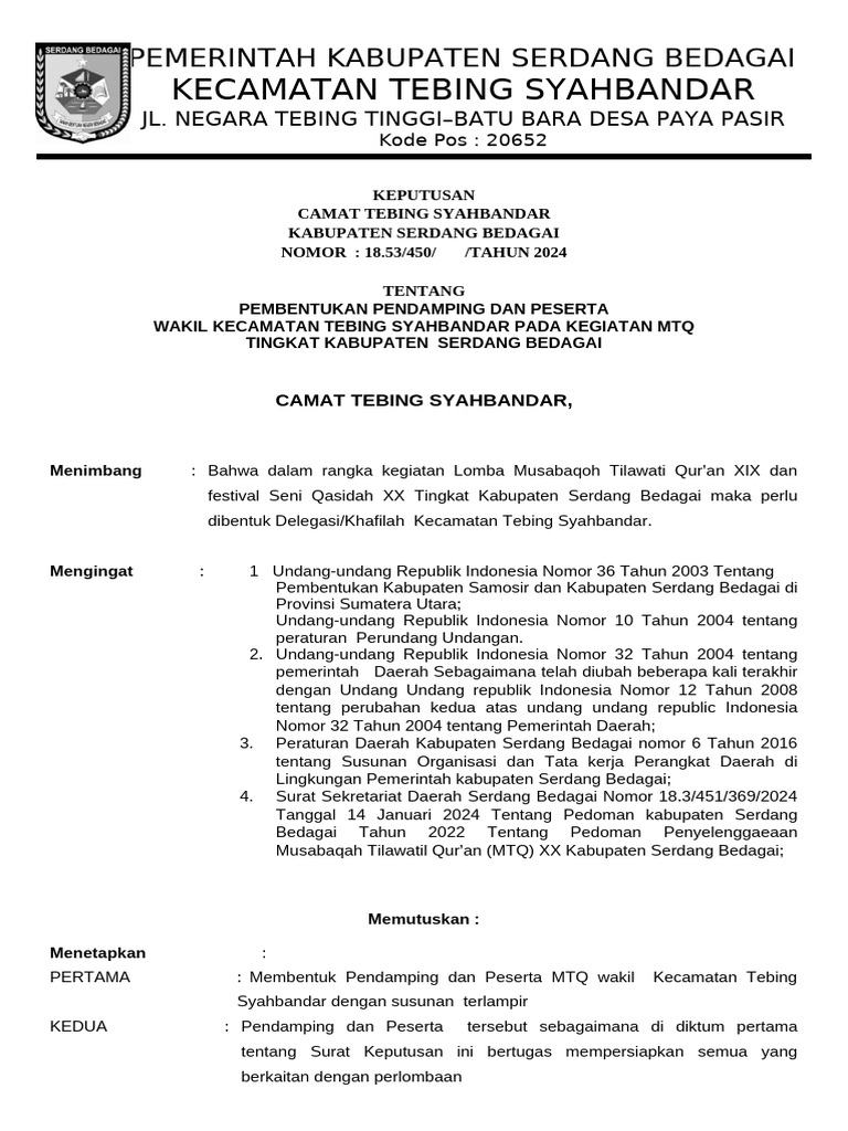 14 SK Pendamping Dan Peserta MTQ | PDF