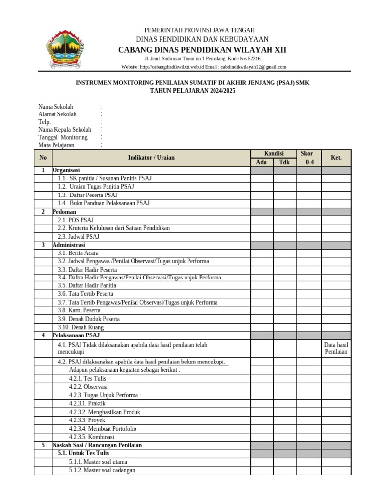 Instrumen Monitoring Psaj 2025 | PDF