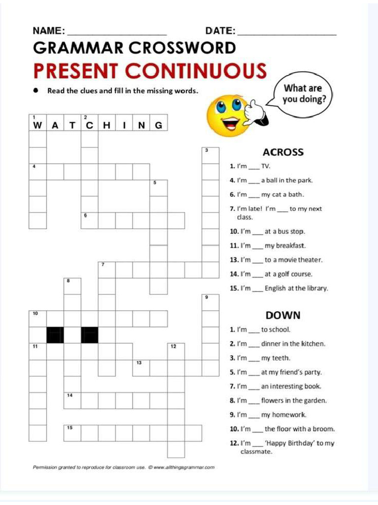 Present Continuous Crossword | PDF