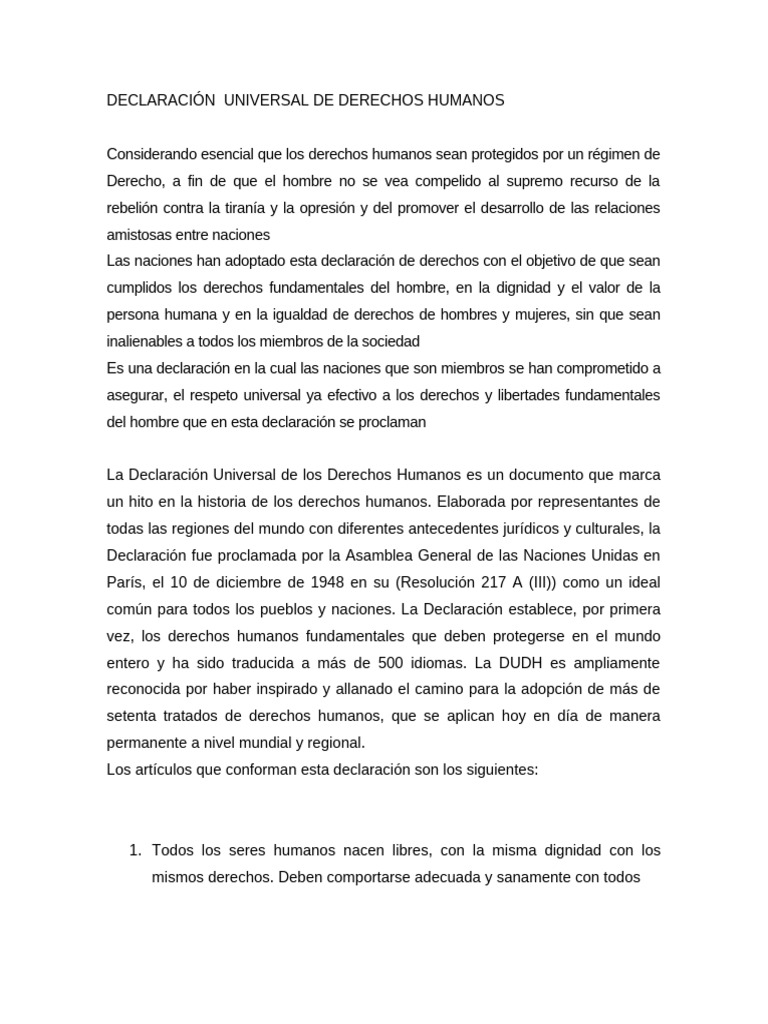 Derechos Humanos: Declaración Universal | PDF | Derechos humanos | Libertad