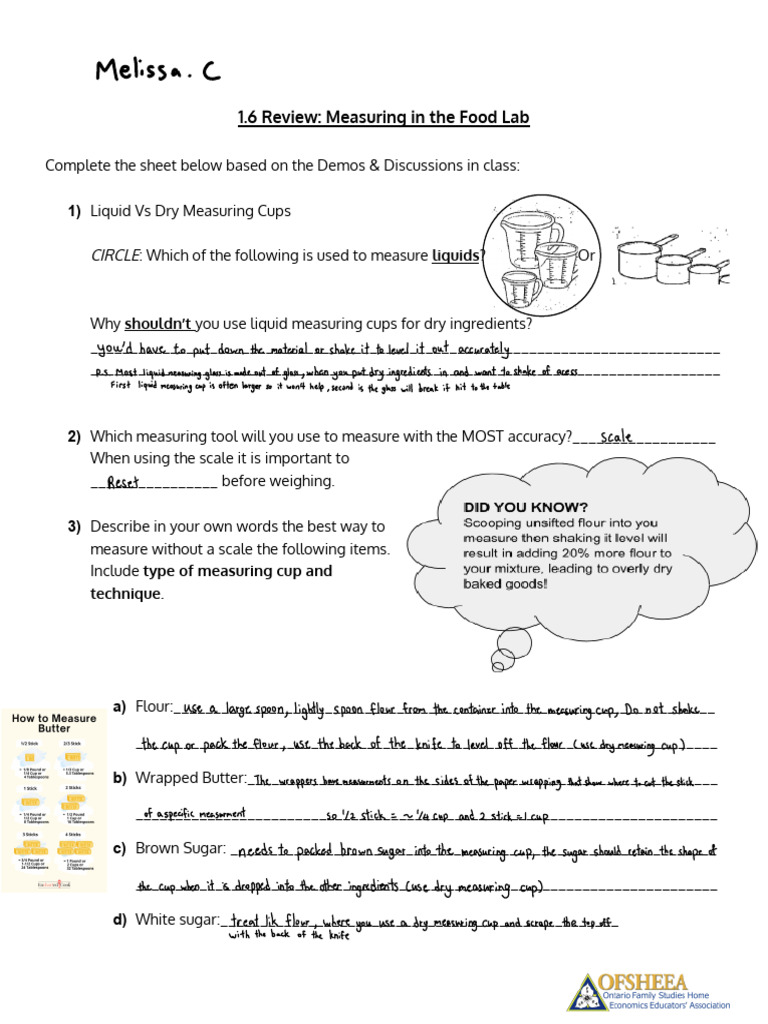 Melissa Cheung - 1.6 Measuring Review | PDF | Tablespoon | Teaspoon