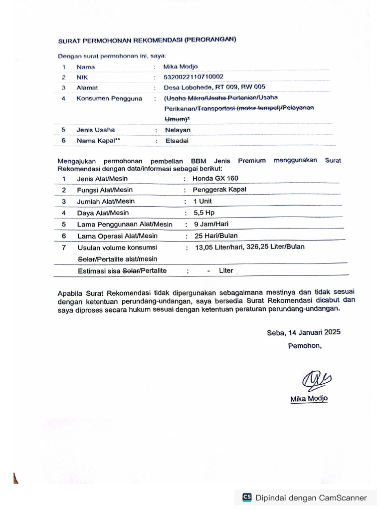 Surt Permohonan Mika Modjo Pertalite | PDF