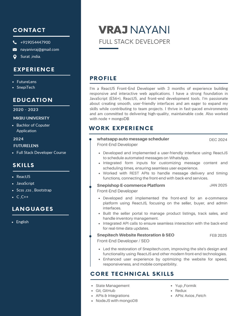 Vraj - Full Stack - Resume | PDF | Computing | Software Engineering