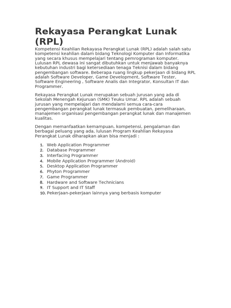 Profil Jurusan RPL SMK Tapan | PDF