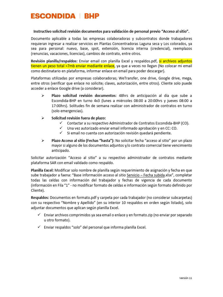 Solicitud Revisión Documentos Previo Acceso Al Sitio Rev.11 | PDF ...