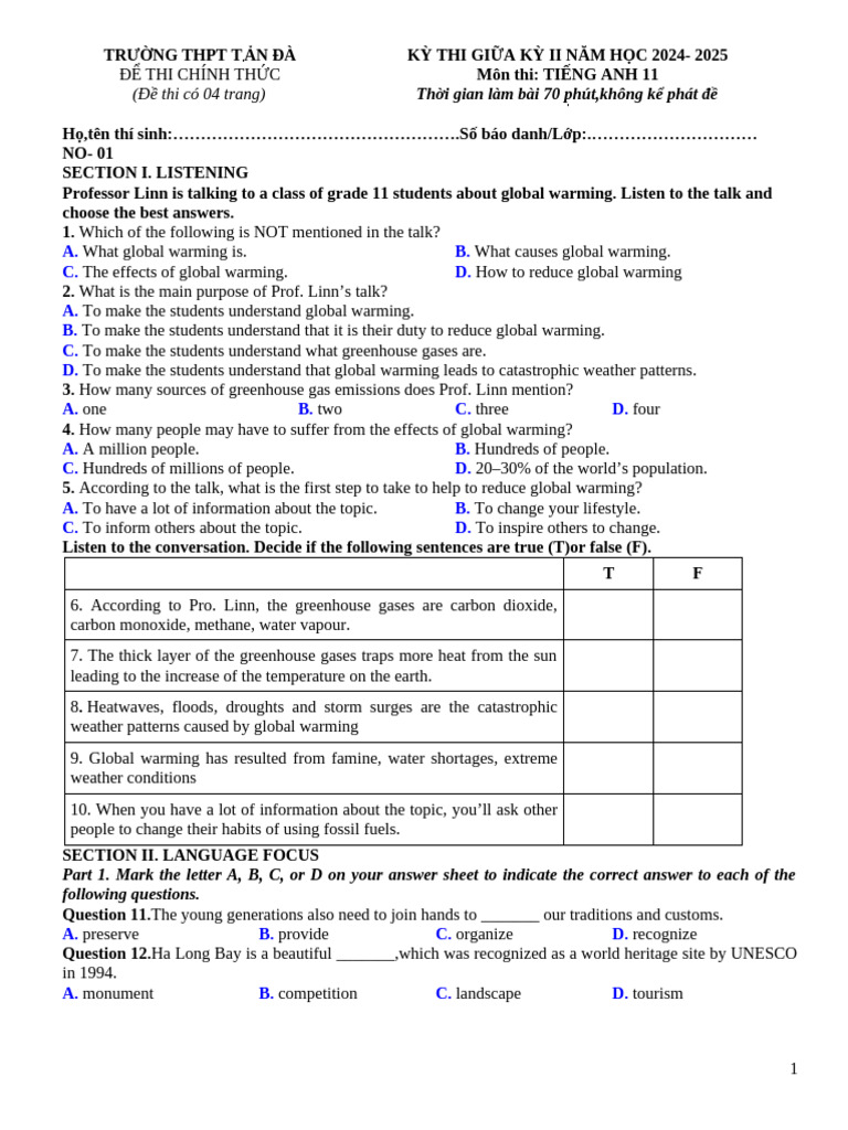 Mid Term Test II Grade 11 - No 1 | PDF | Vocational Education ...