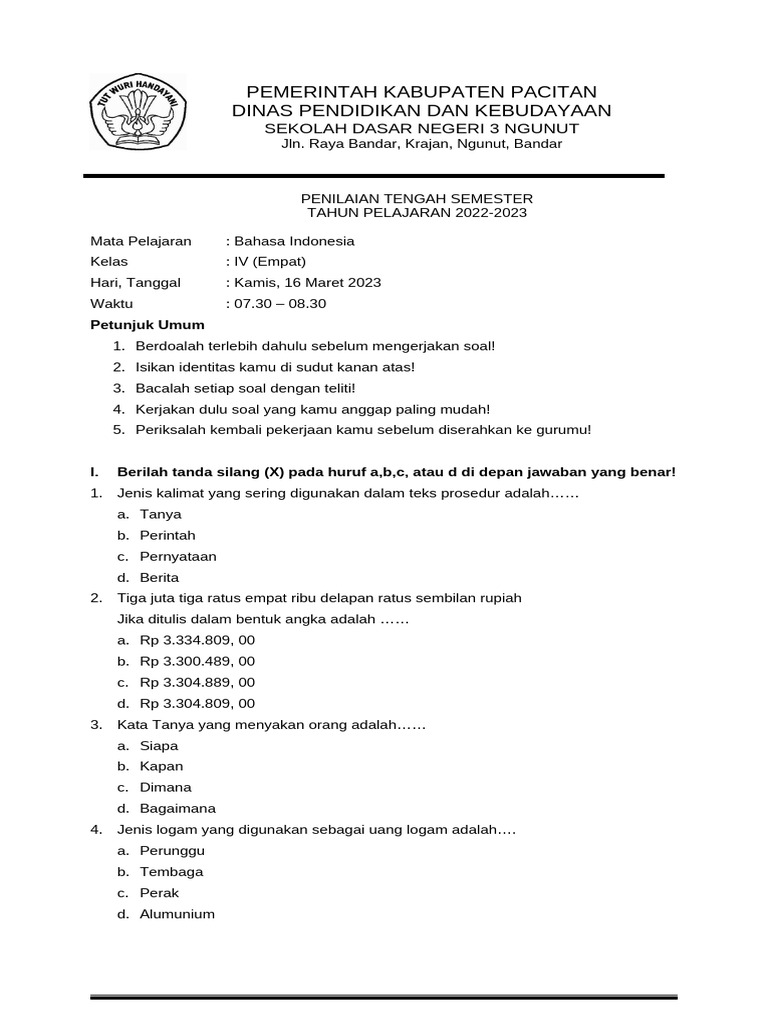 Soal PTS B. Indo | PDF