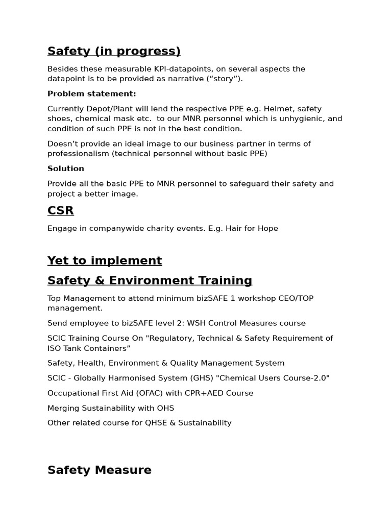 QHSE Sustainability Suggestion | PDF