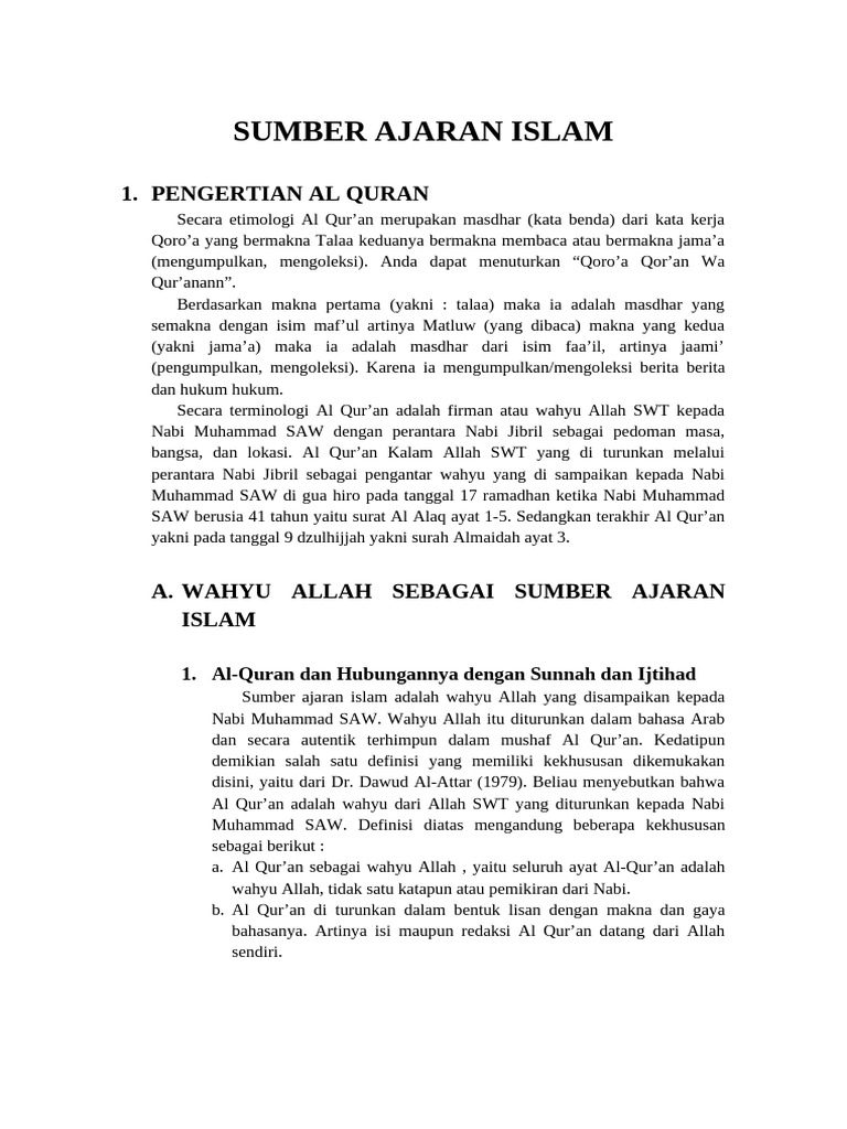 Sumber Ajaran Islam: Al-Qur'an dan Sunnah | PDF