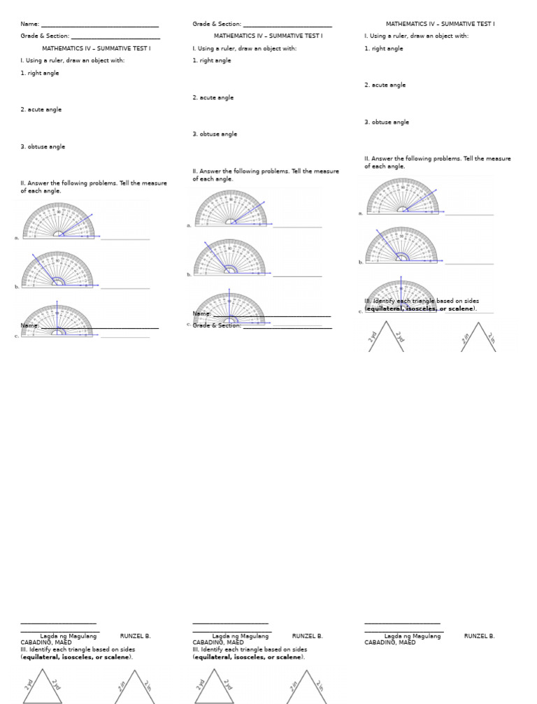 Q1 MATH IV SUMMATIVE TEST I | PDF | Triangle | Euclid