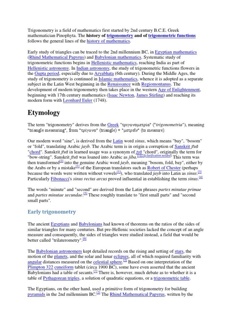 History of Trigo | PDF | Trigonometry | Trigonometric Functions