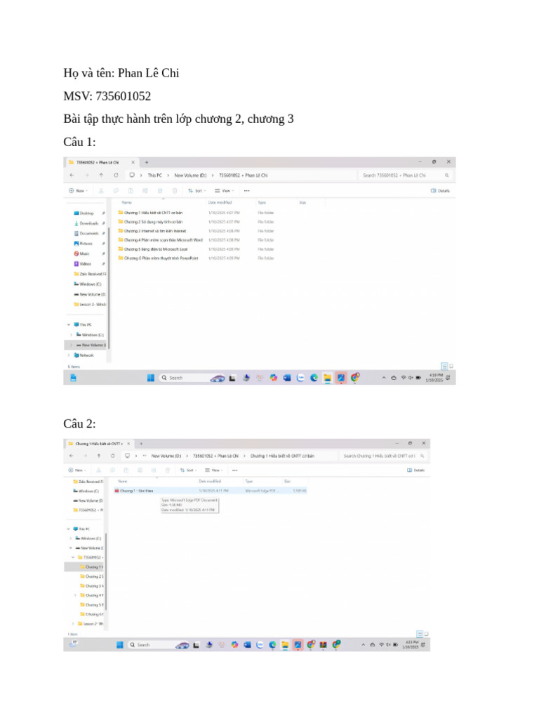 Phan Lê Chi 735601052 (BT Tin TH Trên Lớp C2,3) | PDF