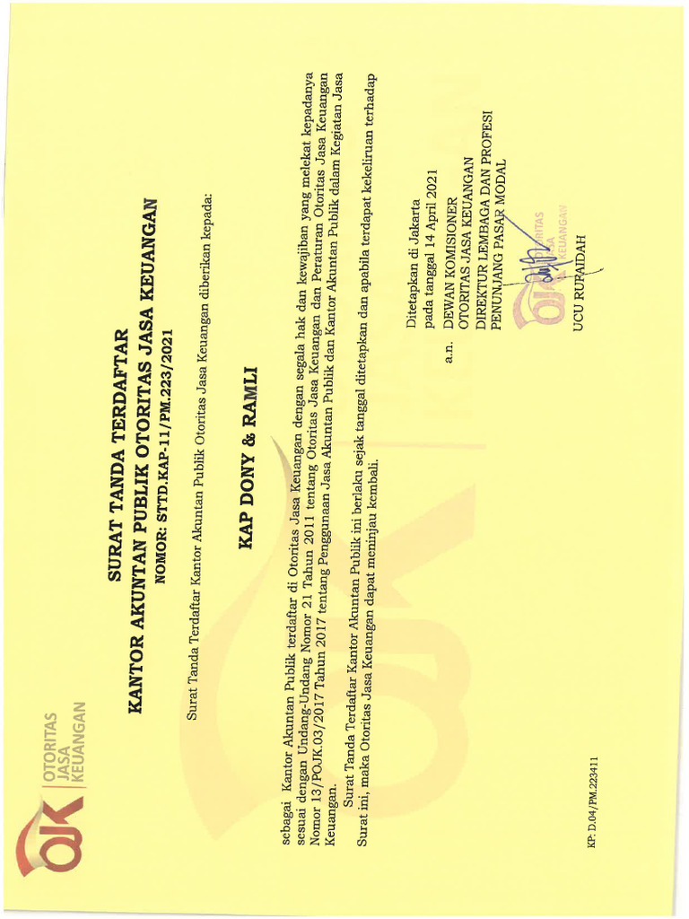 Terdaftar Di Ojk KAP-11-2021 KAP Dony & Ramli | PDF