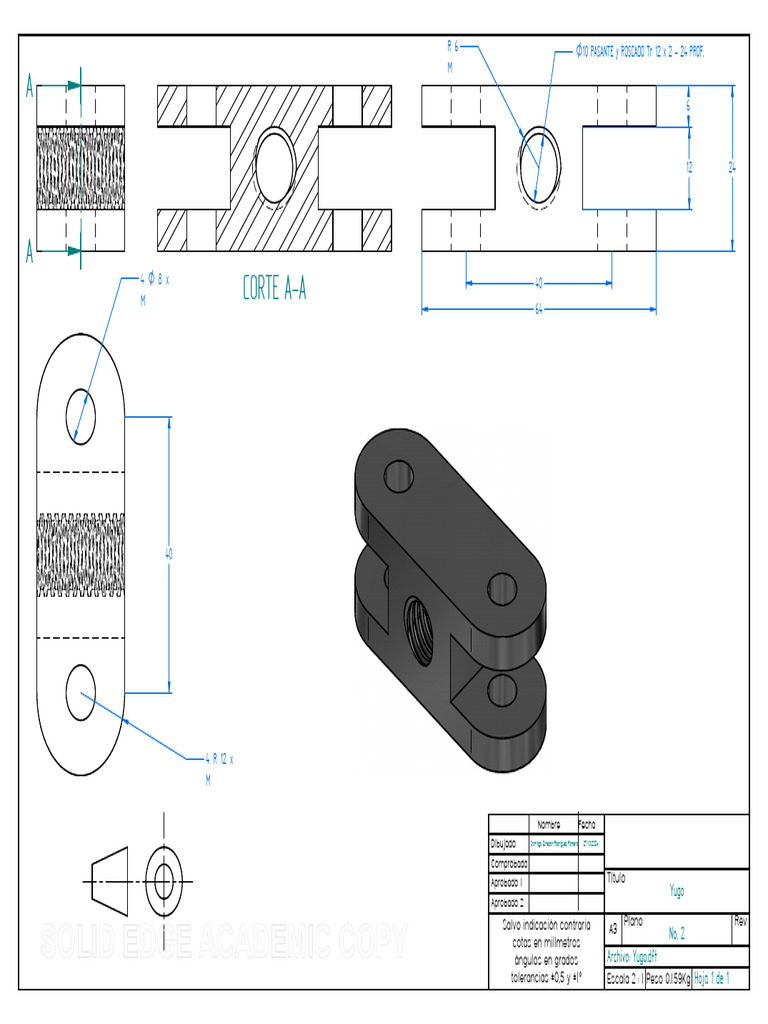 Plano Técnico del Yugo en Solid Edge | PDF
