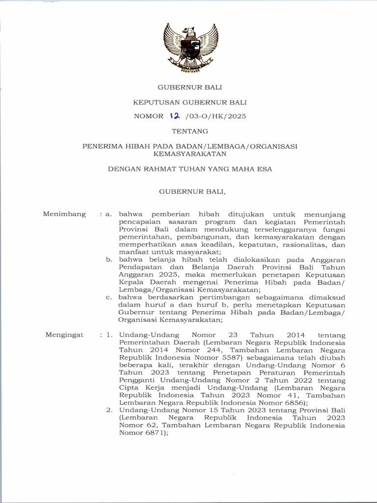 Sk Hibah Desa Adat Se Kab Gianyar 2025_removed (1) | PDF