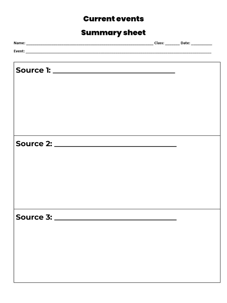 Current Events Summary Sheet 2025 | PDF