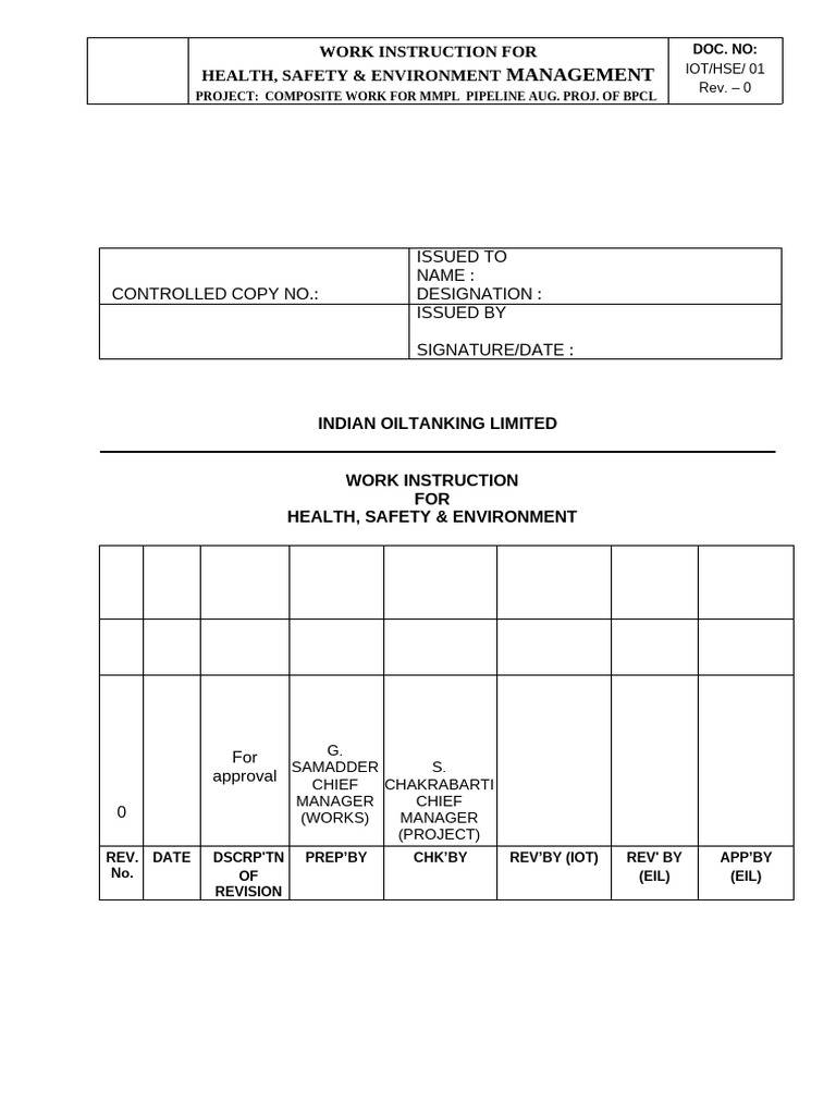 HSE Management Instructions for BPCL Project | PDF | Occupational ...