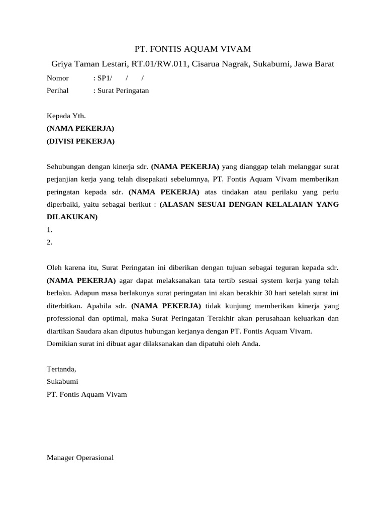 Draft Surat Peringatan | PDF