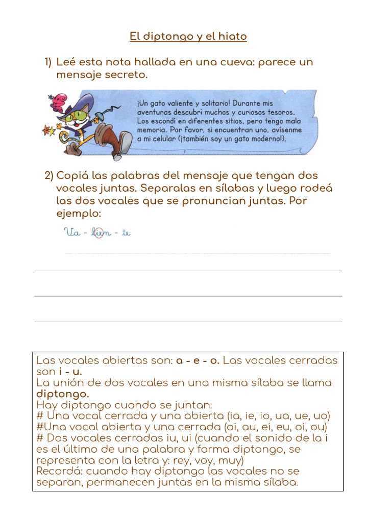 Diptongos y Hiatos: Actividades y Ejemplos | PDF