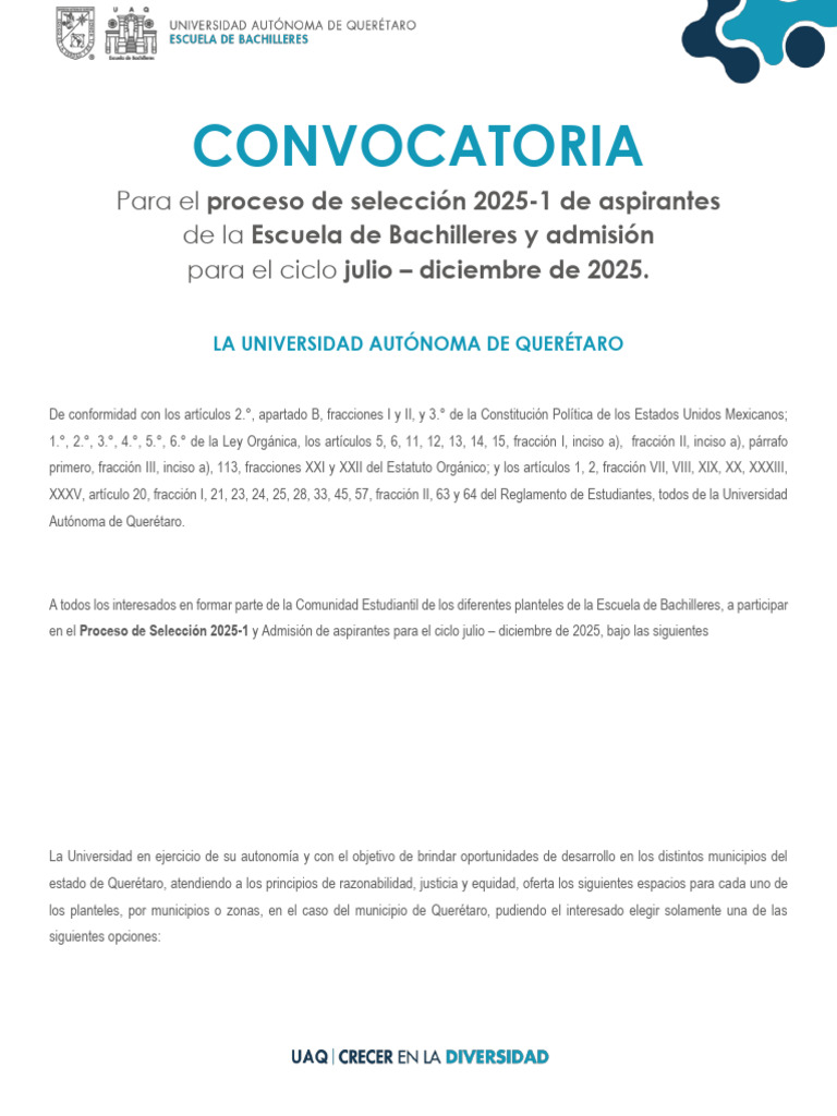 Convocatoria Admisión Bachillerato 2025 1 Pdf