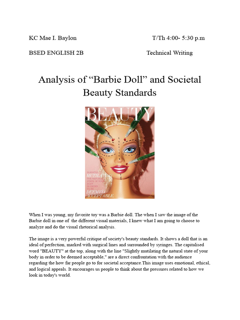 Rhetorical Analysis of "Barbie Doll" | PDF | Beauty | Physical ...