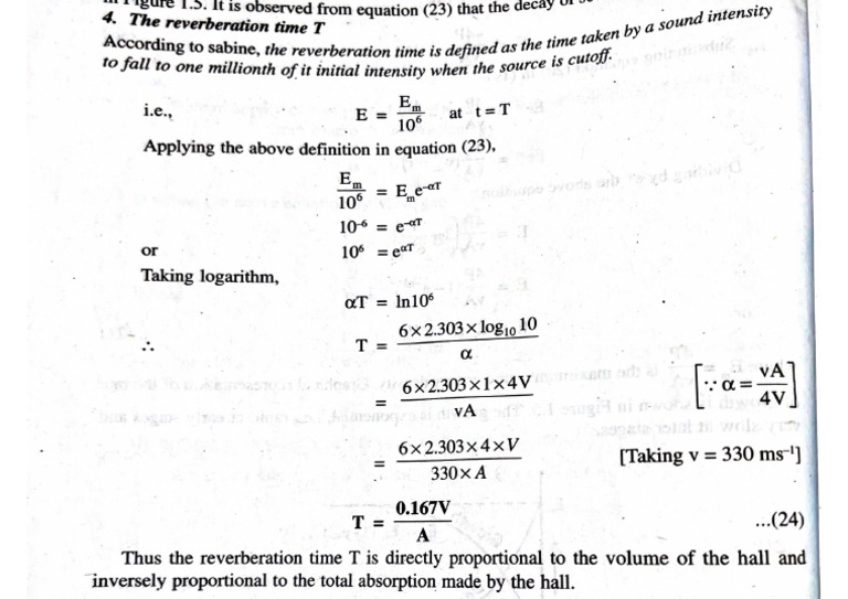 Sabine Formula For Reverberation Time | PDF