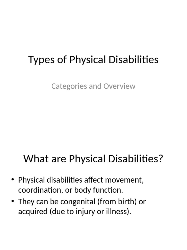 Overview of Physical Disabilities Types | PDF