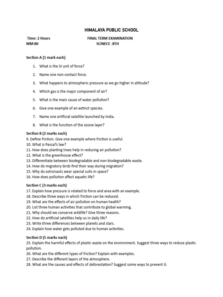 8th Grade Science Final Exam Questions | PDF
