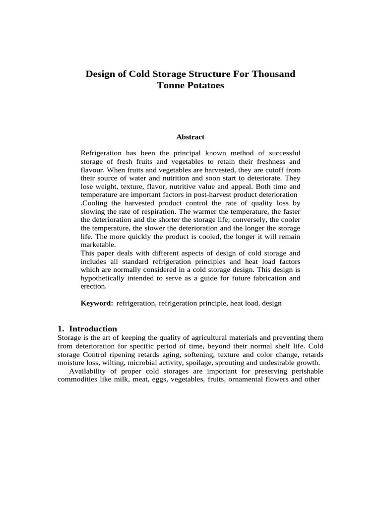 Design_of_Cold_Storage_Structure_For_Tho | PDF | Refrigeration | Vegetables